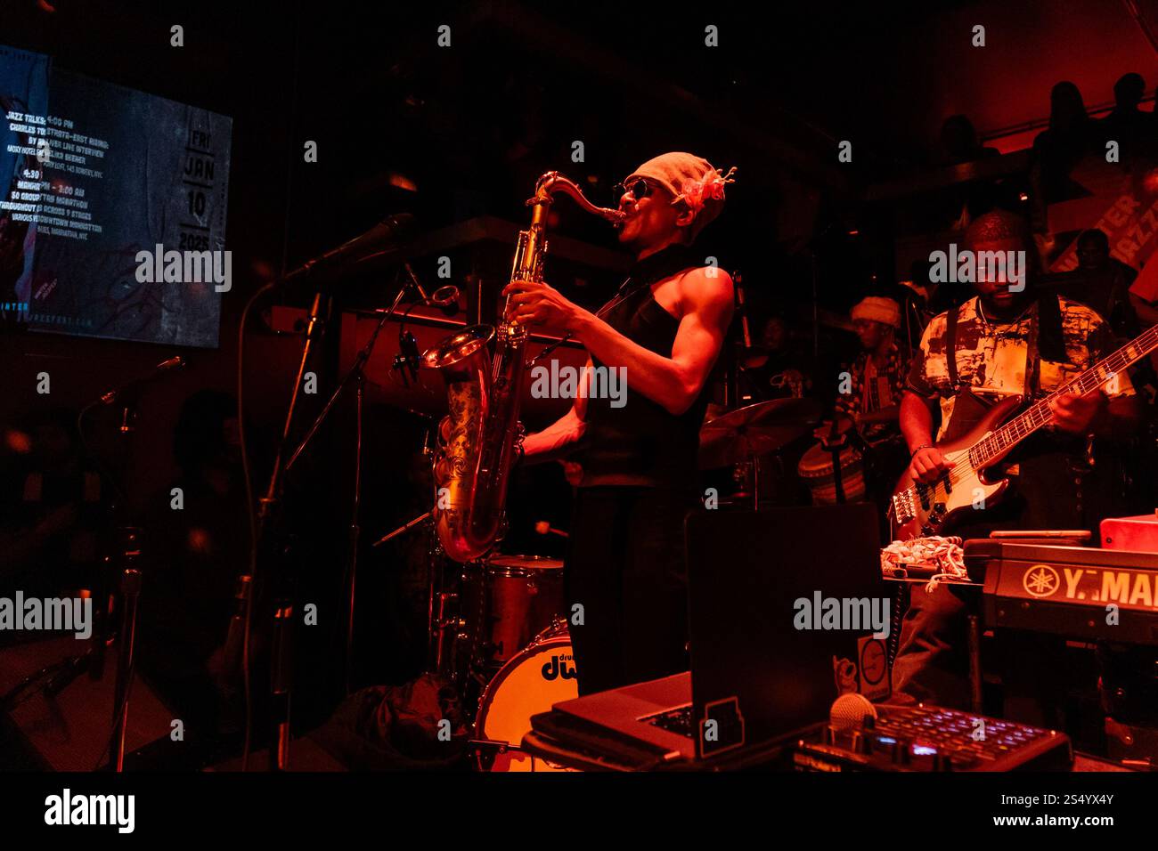 New York, USA. 10th Jan, 2025. Tomoki Sanders and band perform during ...