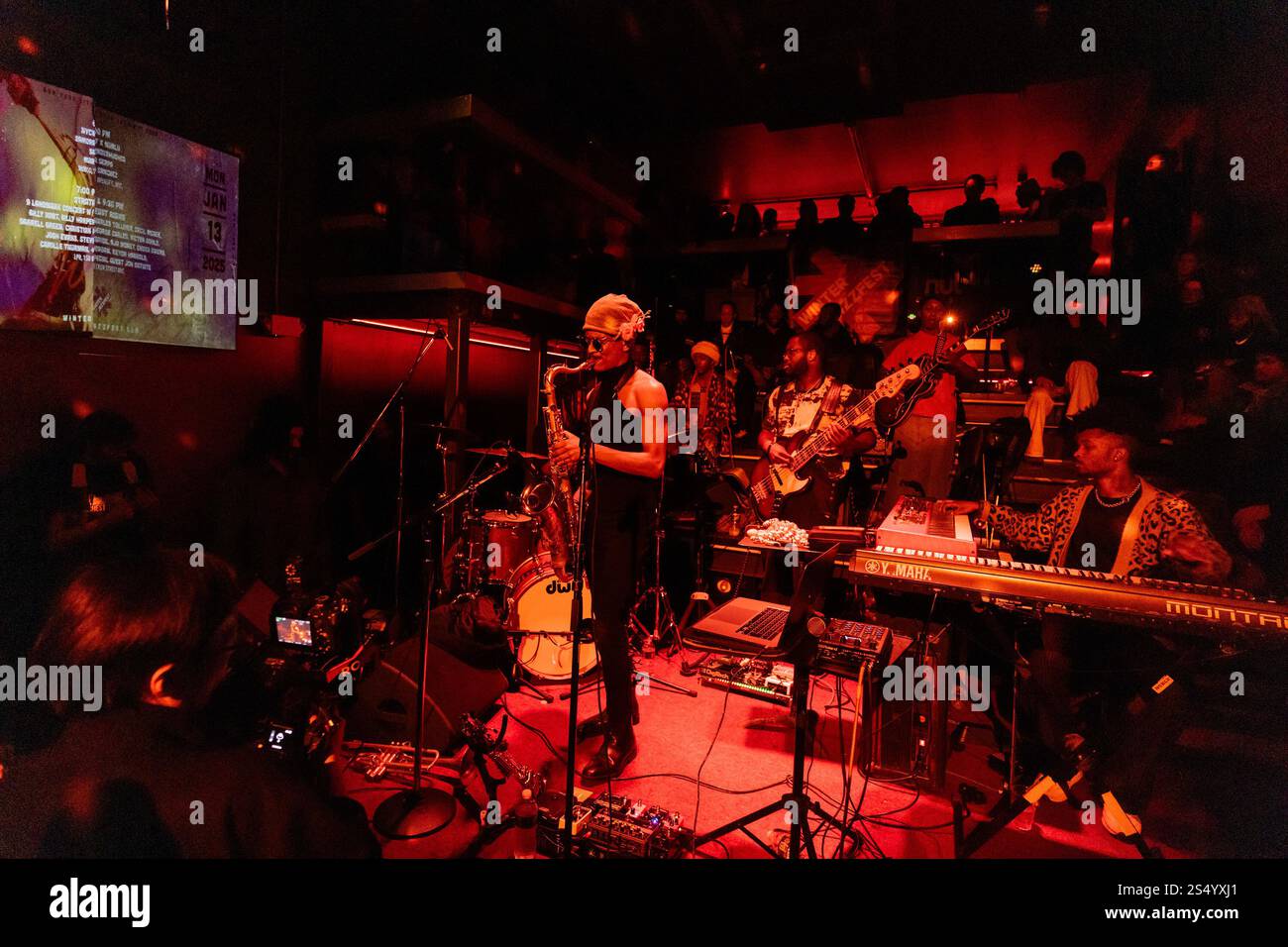 New York, USA. 10th Jan, 2025. Tomoki Sanders and band perform during ...