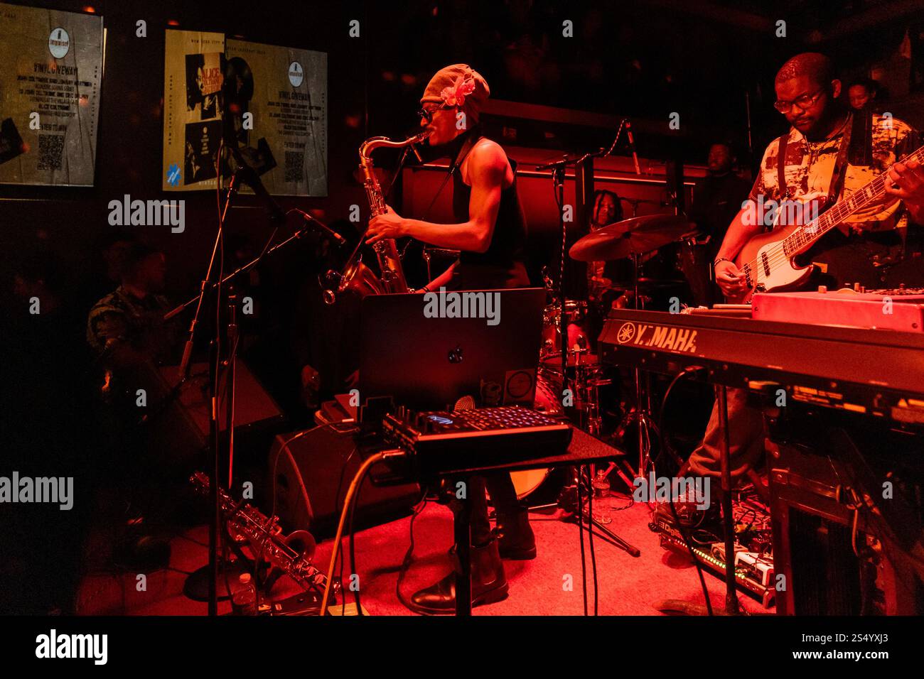 New York, USA. 10th Jan, 2025. Tomoki Sanders and band perform during ...