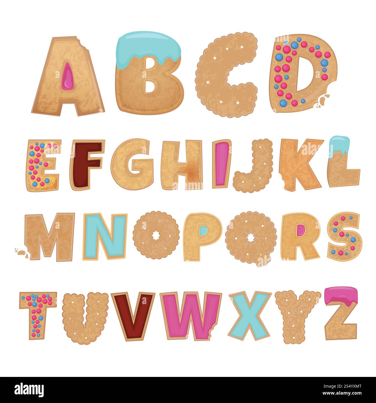 English alphabet from cookies. Biscuit alphabet text letter, abc cookie sweet, vector ...
