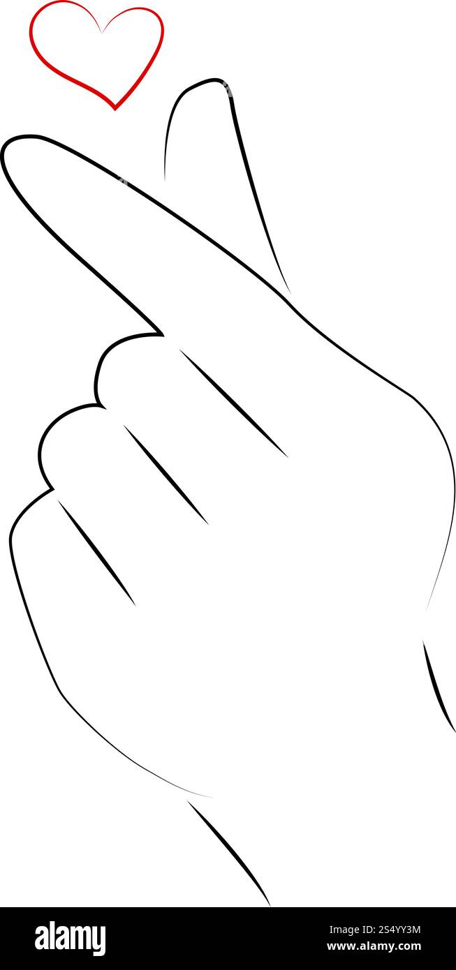 Hand drawing heart symbol gesture. Outline vector illustration with ...