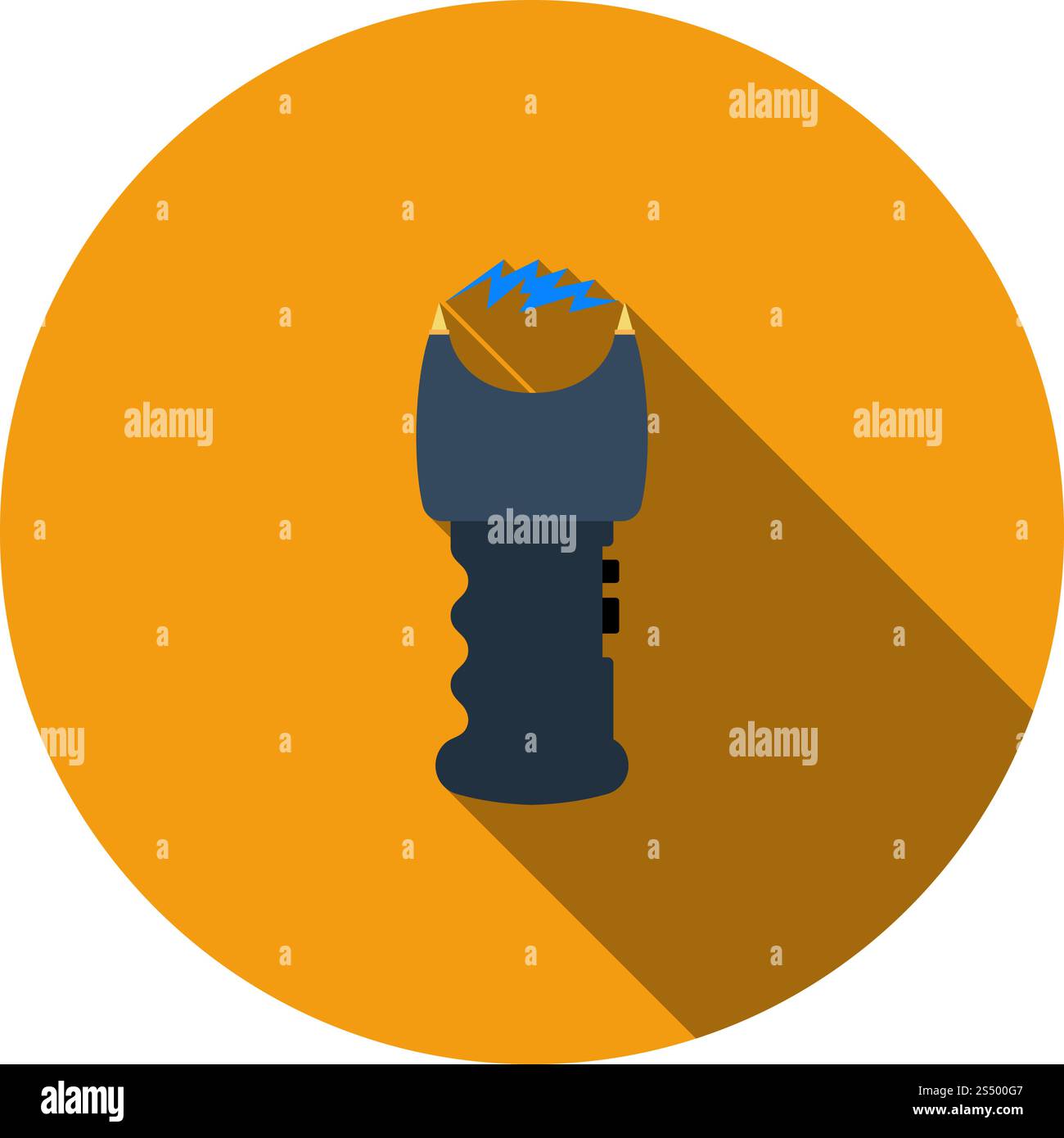 Stun Gun Icon. Flat Circle Stencil Design With Long Shadow. Vector Illustration Stock Vector ...
