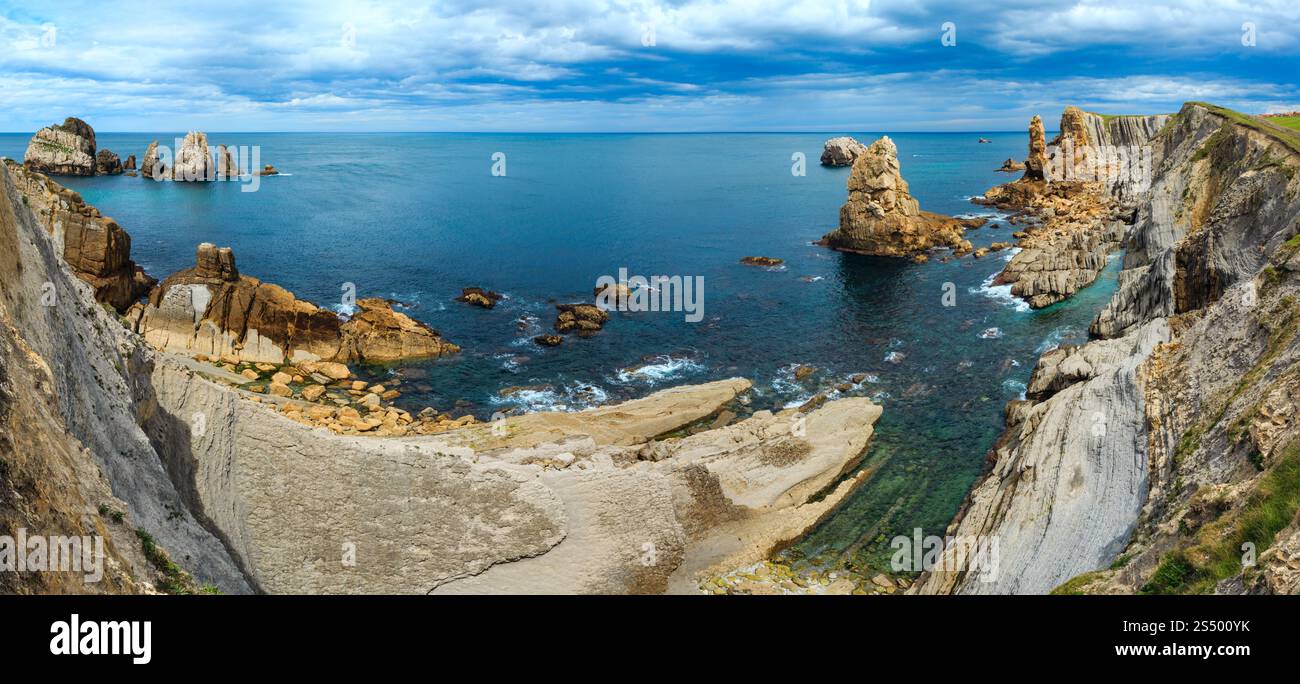 Atlantic ocean coastline landscape (near Arnia Beach, Spain). Two shots ...