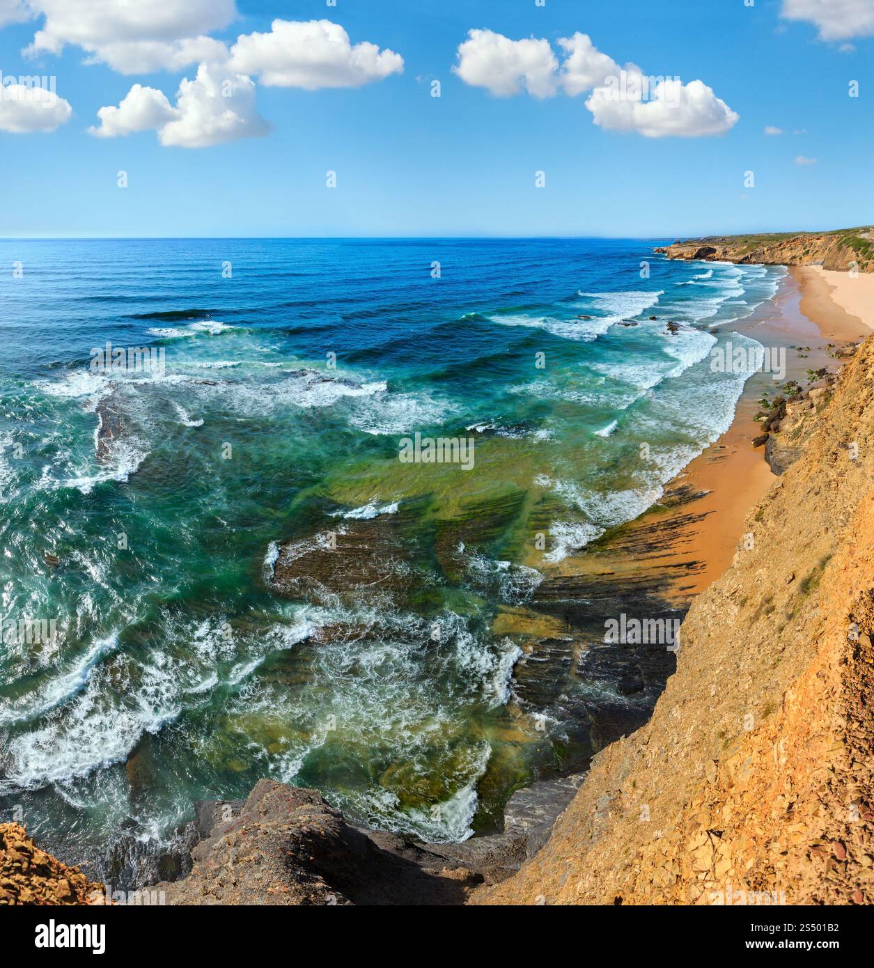 Summer Atlantic ocean coast landscape and Monte Clerigo beach (Aljezur ...