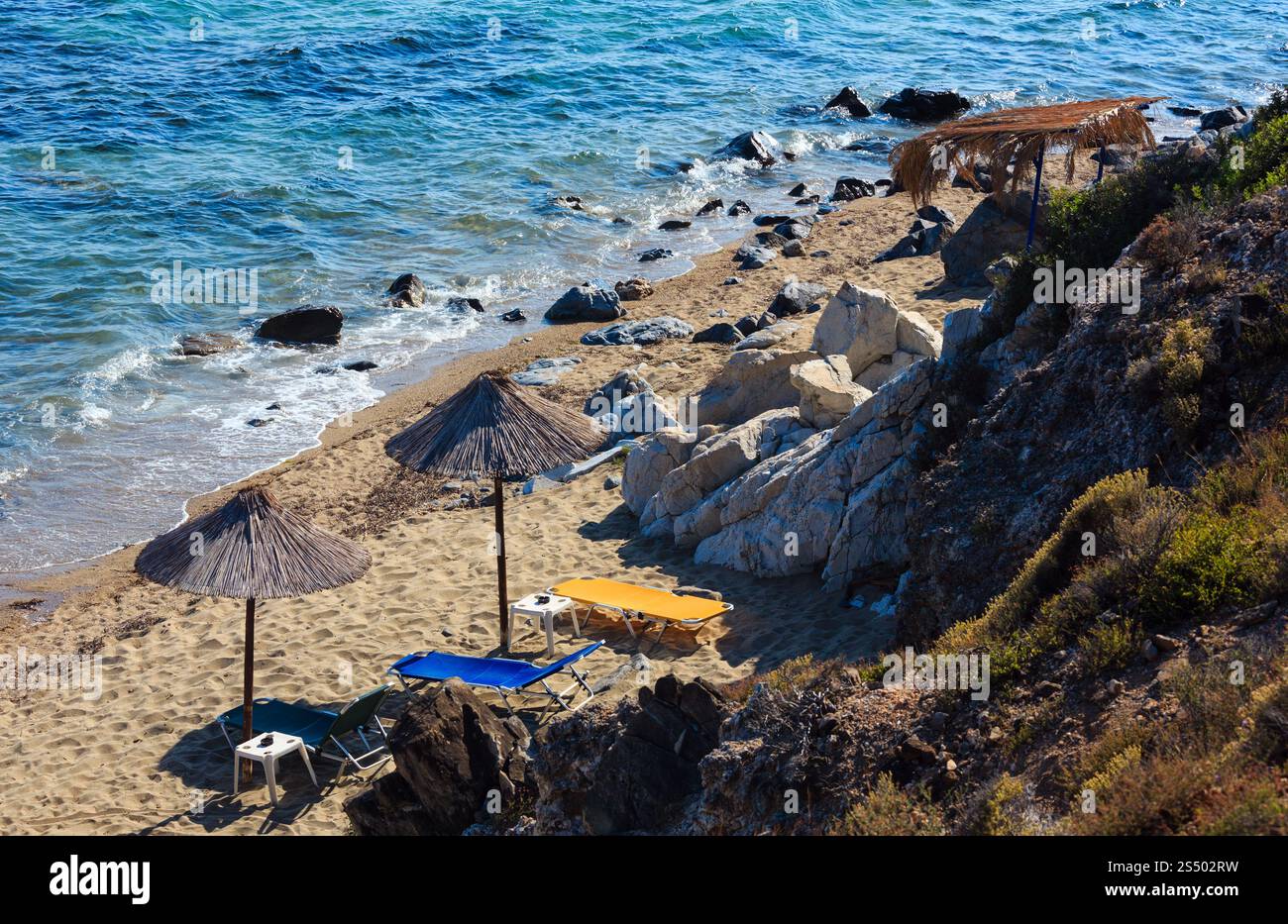 Summer sea scenery with transparent water and sandy beach. View from ...