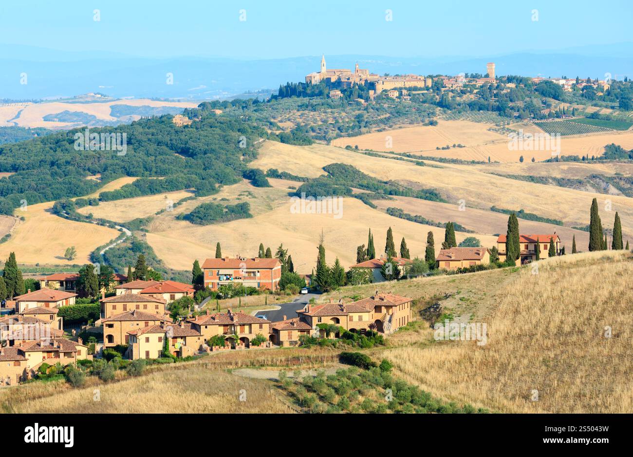 Beautiful landscape of Tuscany summer morning countryside in ...