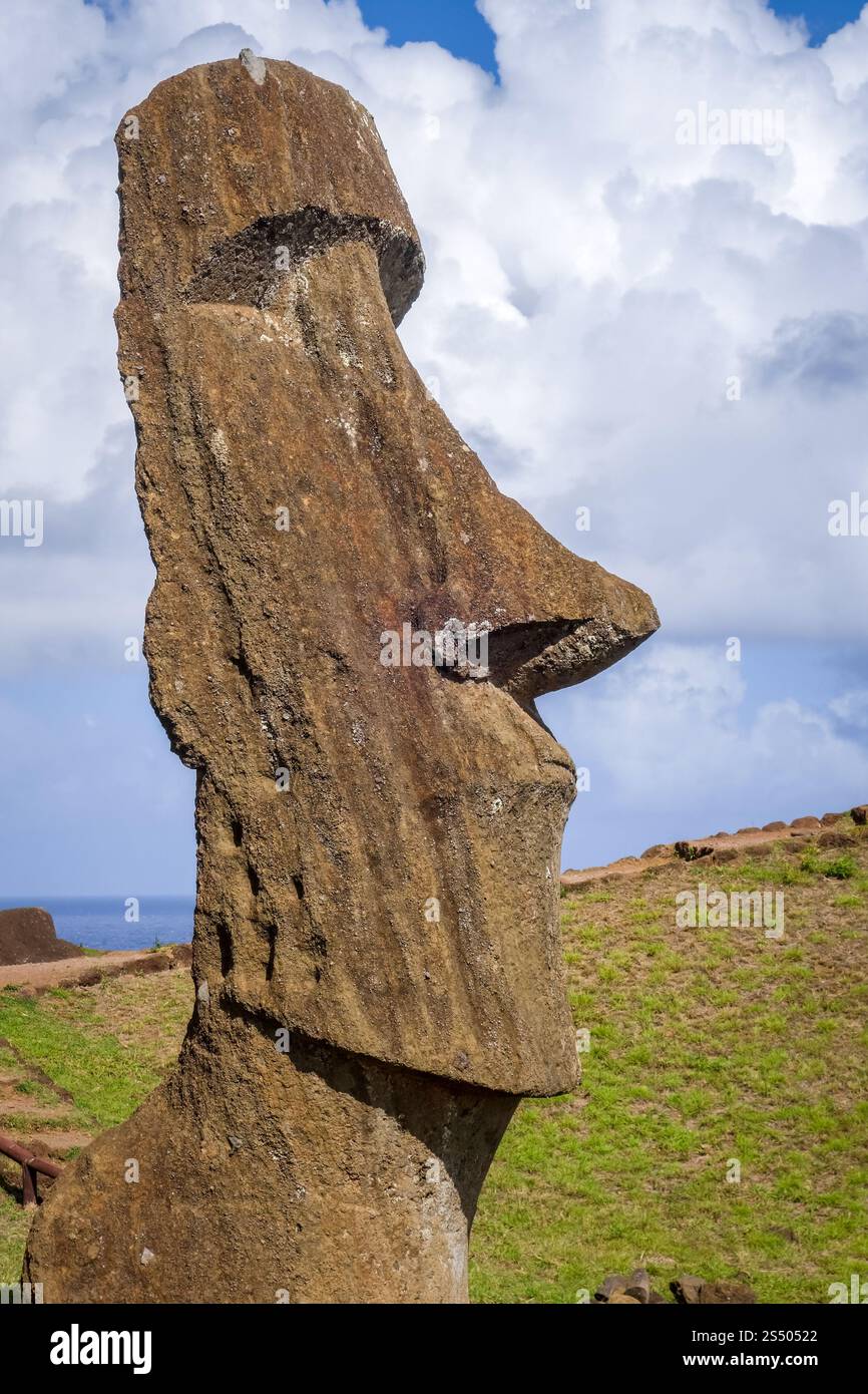 Moai statue on Rano Raraku volcano, easter island, Chile. Moai statue ...