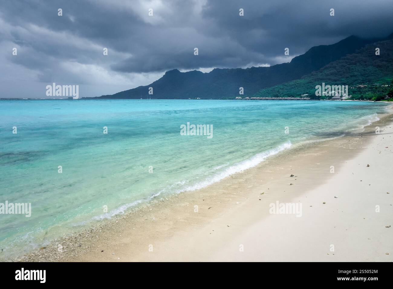 Cloudy sky on Temae Beach lagoon in Moorea island. French Polynesia ...