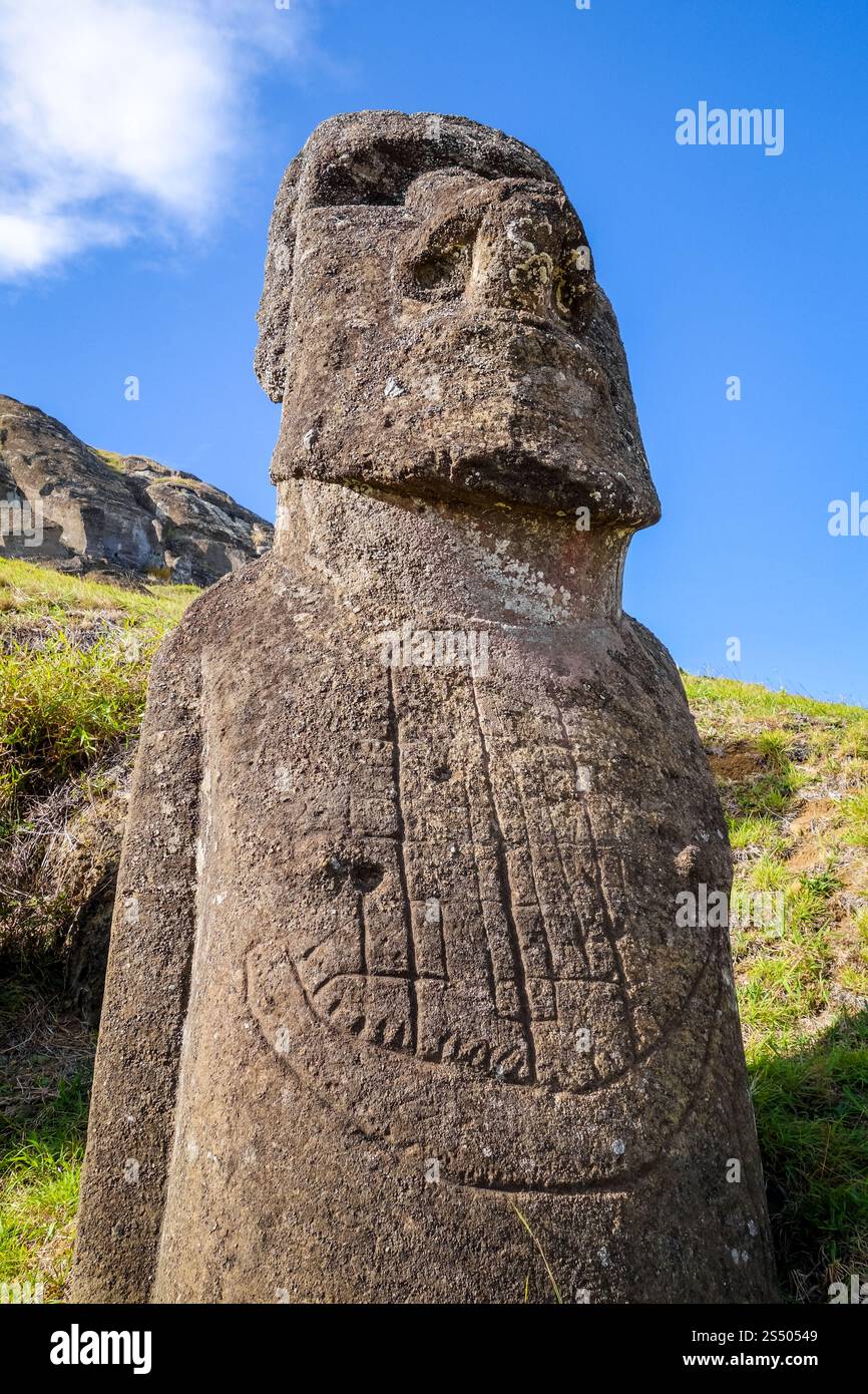 Moai statue on Rano Raraku volcano, easter island, Chile. Moai statue ...