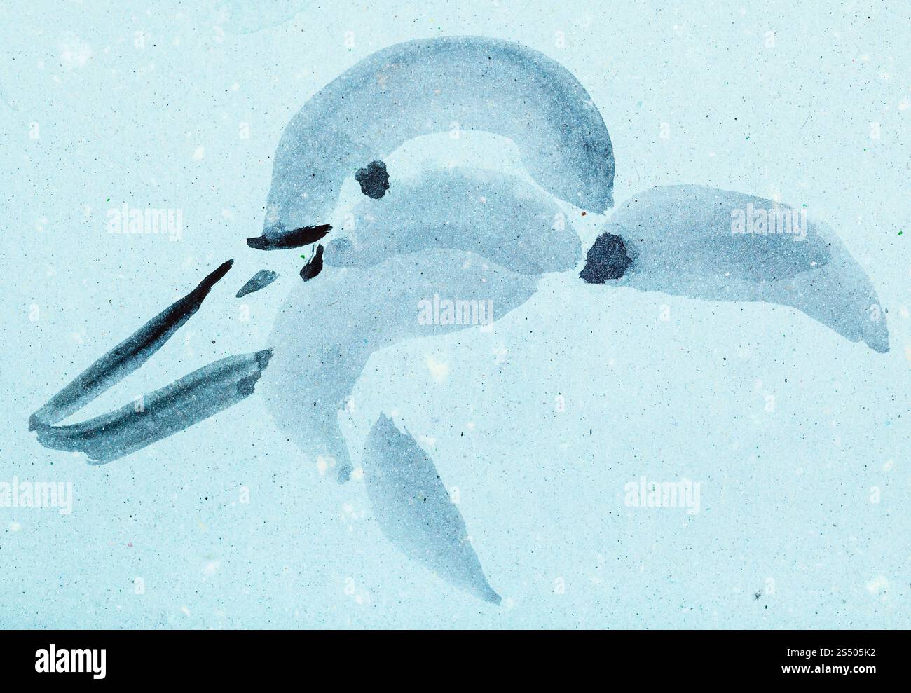 training drawing in suibokuga style with watercolor paints - duck on ...