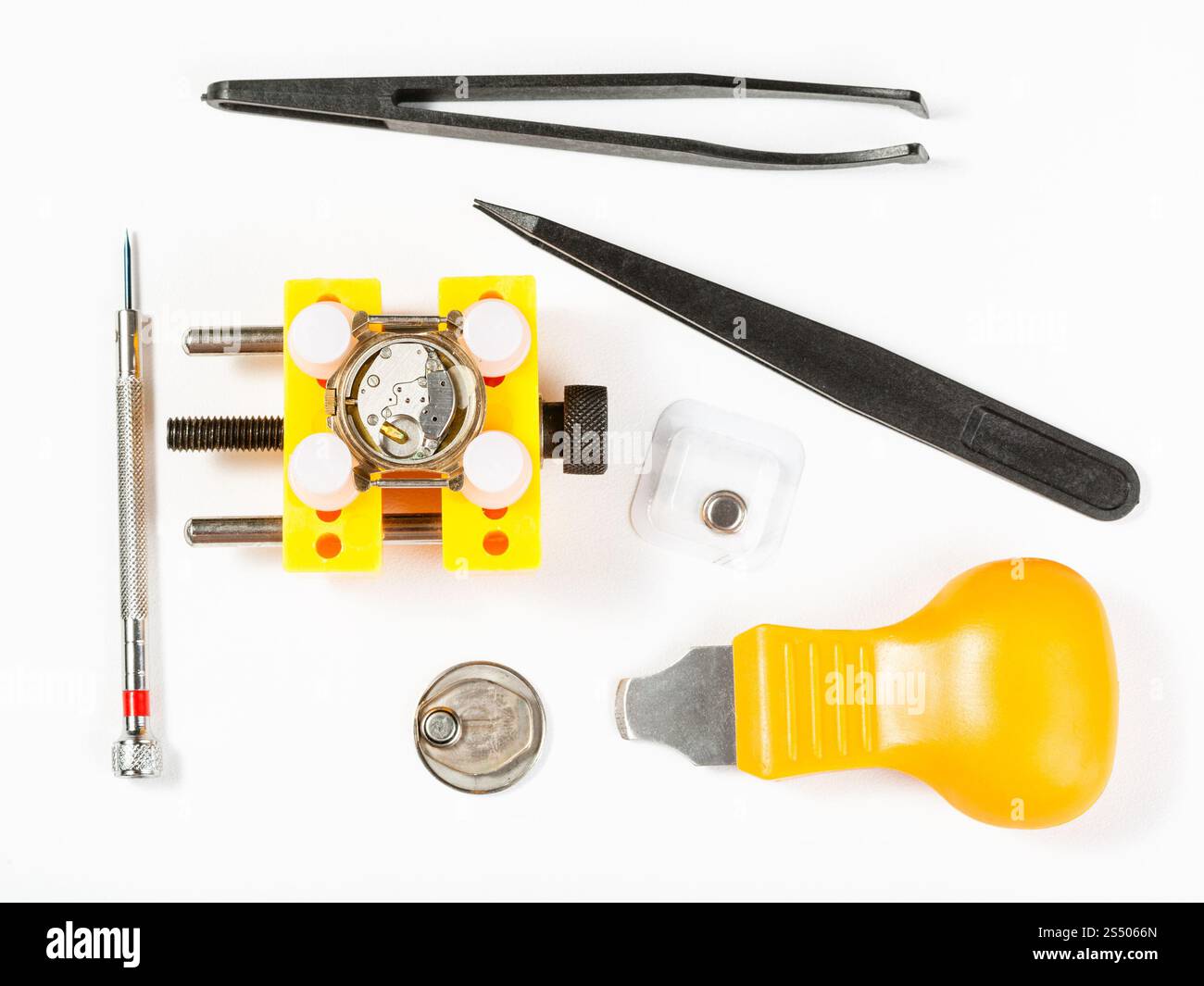 watchmaker workshop - top view of kit for replacing battery in watch on ...