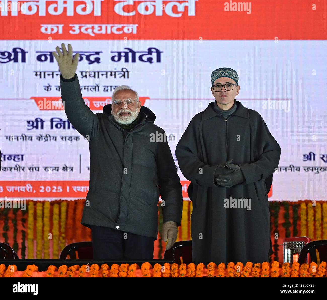 Srinagar, India. 13th Jan, 2025. SRINAGAR, INDIA - JANUARY 13: Prime Minister Narendra Modi with ...