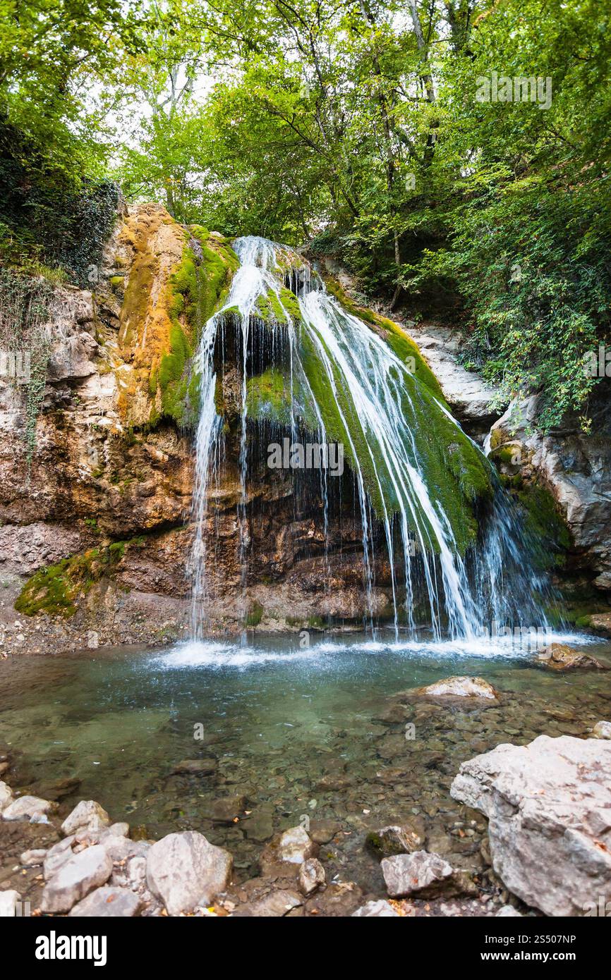 travel to Crimea - Djur-djur waterfall and lake on Ulu-Uzen river in ...
