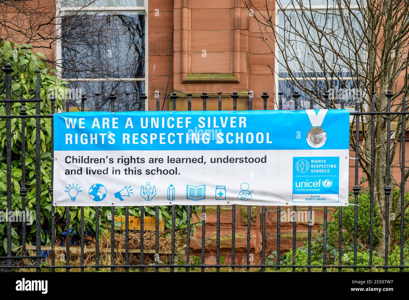 A Unicef Silver Rights Respecting School banner, Langside Primary ...