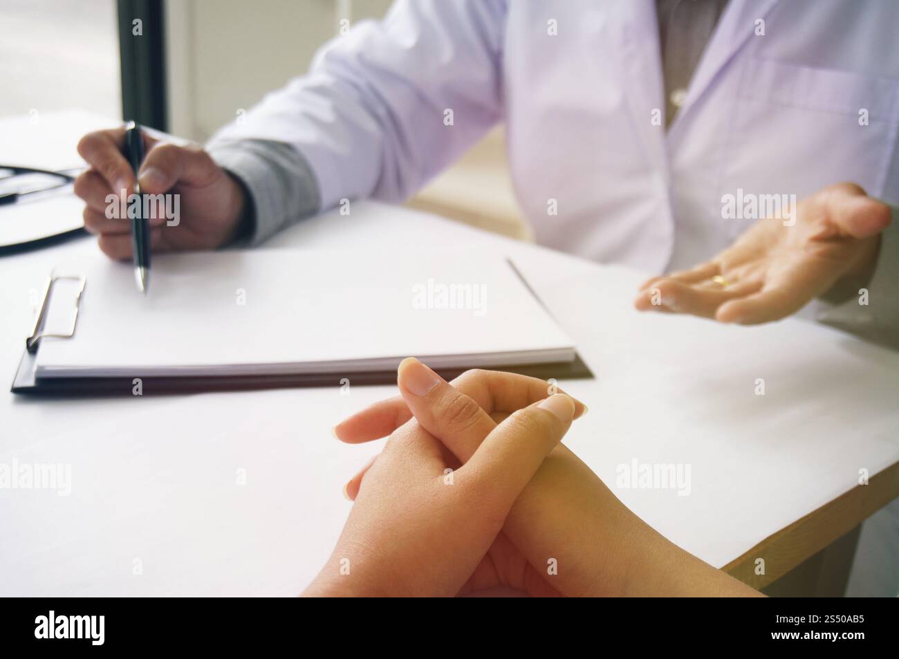 Professional medical doctor in white uniform gown coat interview ...