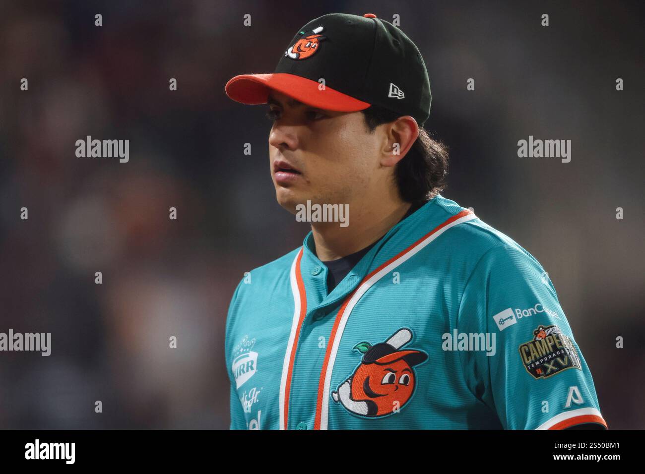 HERMOSILLO, MEXICO - JANUARY 11: Damián Mendoza starting pitcher for Naranjeros de Hermosillo ...