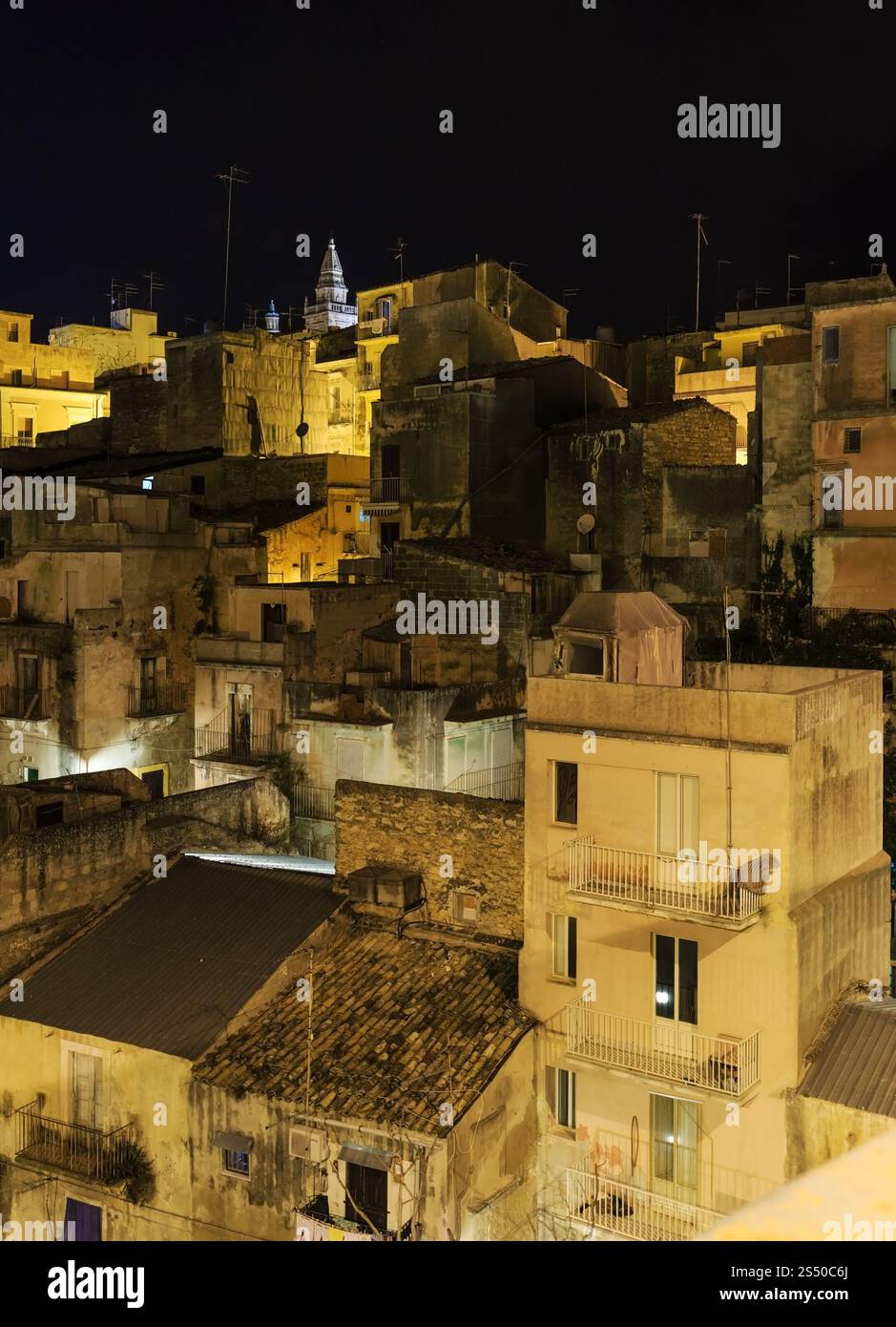 Night old medieval Ragusa famos Sicilian town roofs view (Sicily, Italy ...