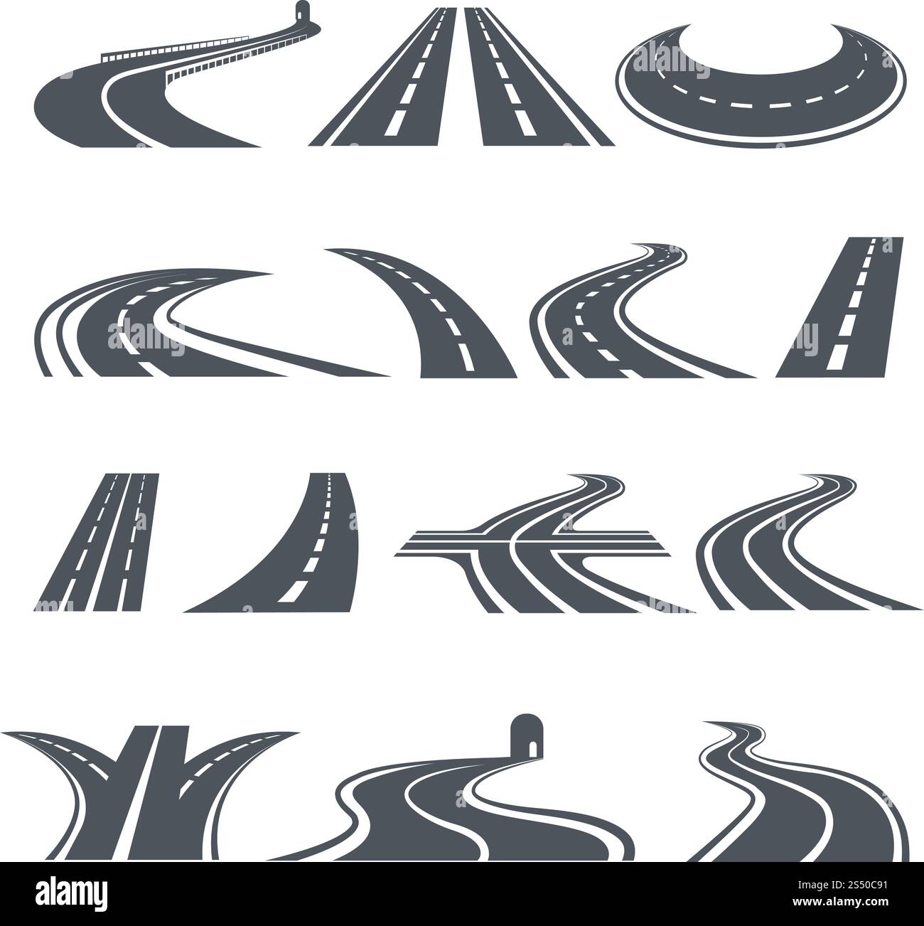 Stylized symbols of road and highway. Pictures for logo design. Vector ...