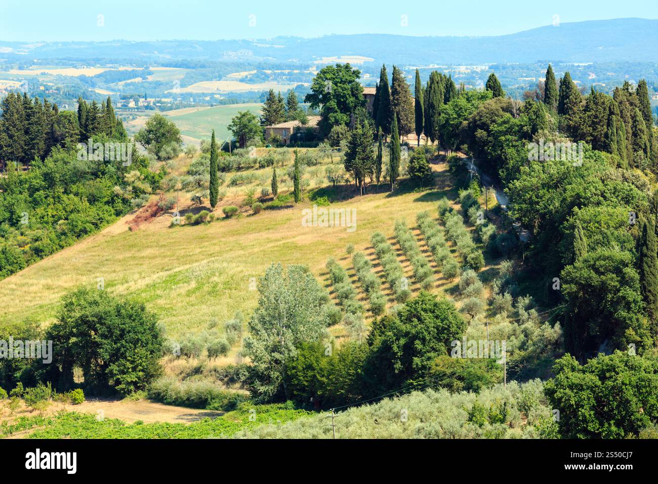 Beautiful Tuscany summer countryside landscape from San Gimignano town ...