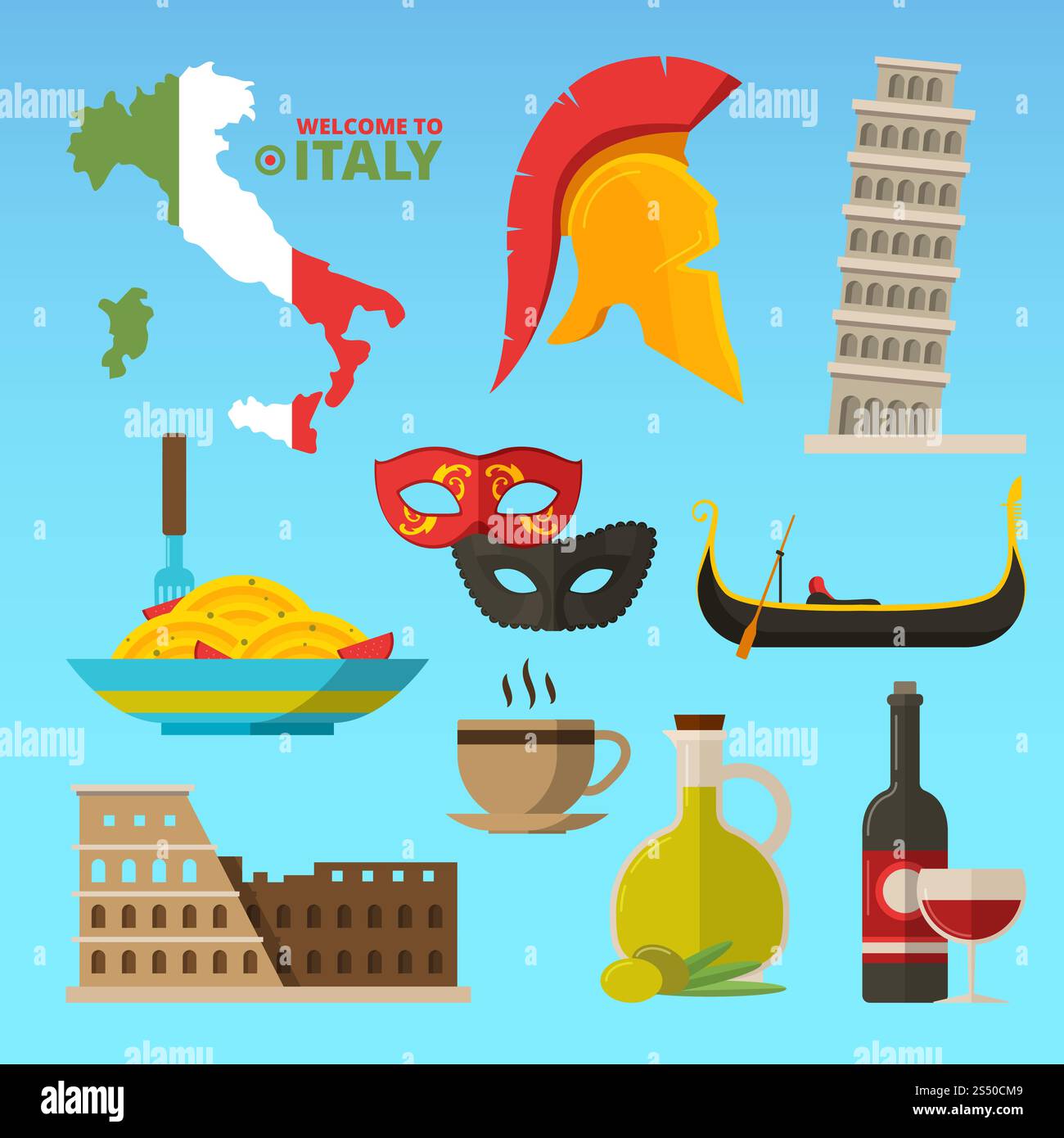 Vector historical symbols of rome italy. Illustrations in flat style ...