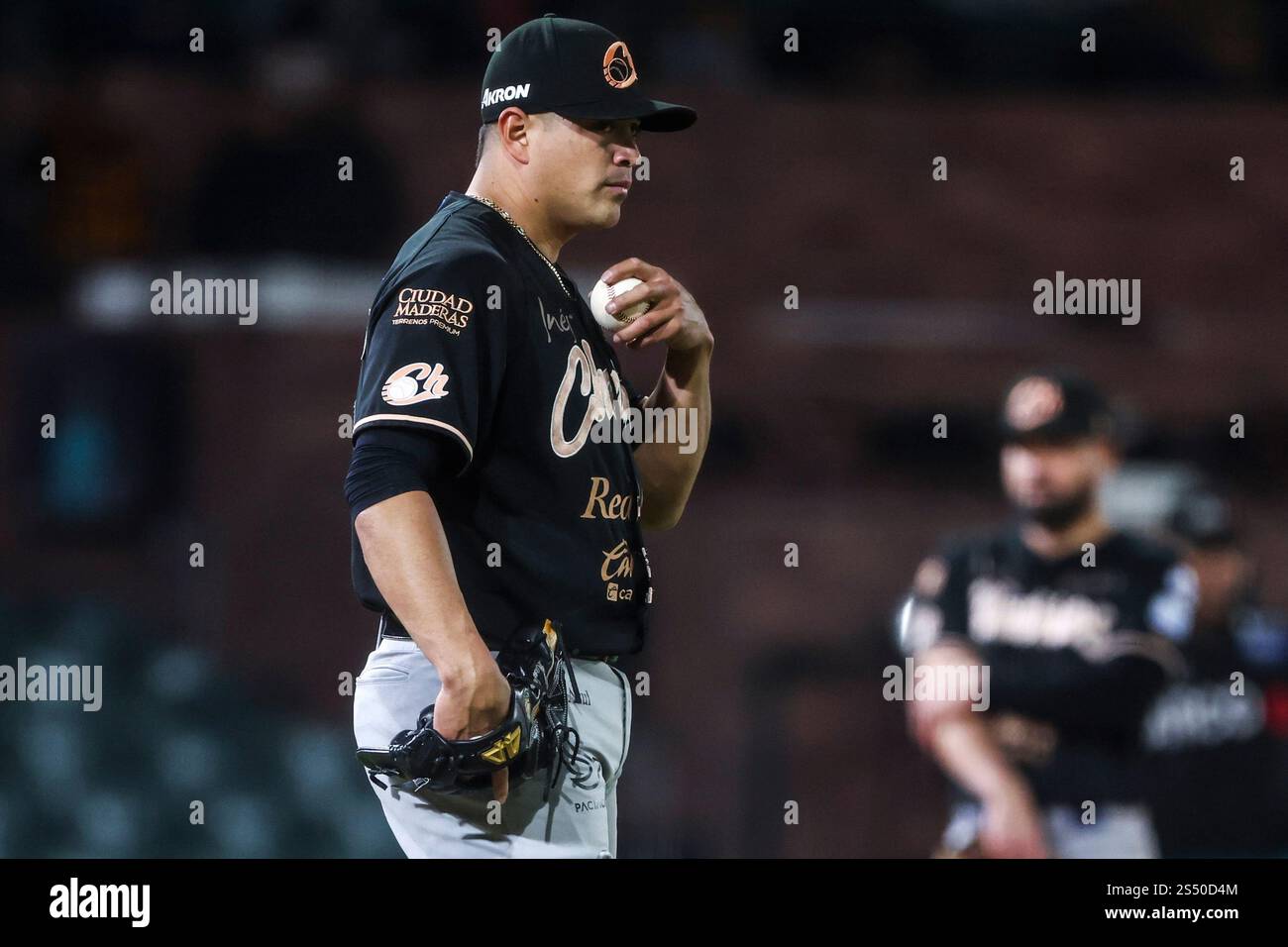 HERMOSILLO, MEXICO - JANUARY 11: Manny Bañuelos starting pitcher for Charros de Jalisco reacts ...