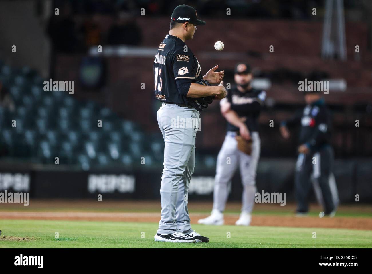 HERMOSILLO, MEXICO - JANUARY 11: Manny Bañuelos starting pitcher for Charros de Jalisco reacts ...