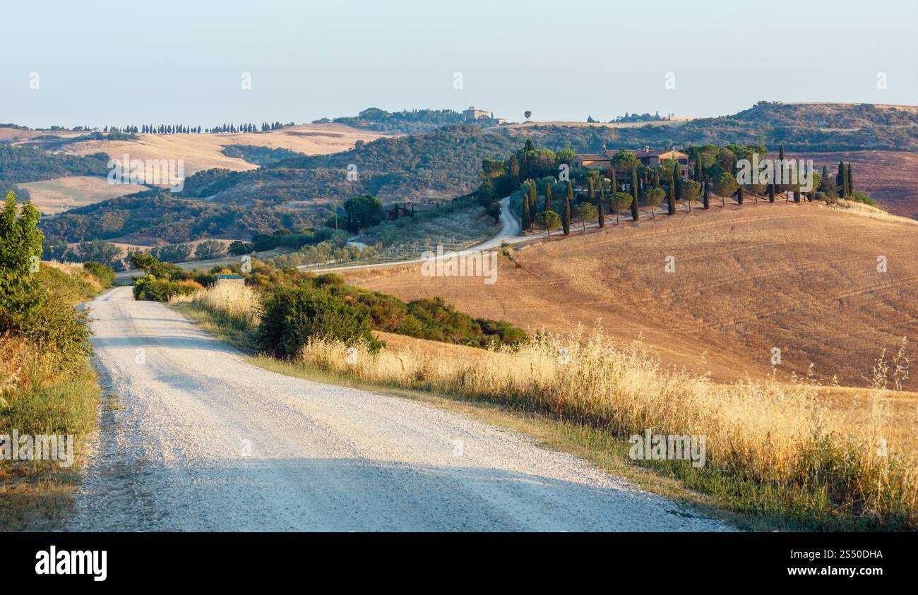 Beautiful landscape of Tuscany summer morning sunrise countryside in ...