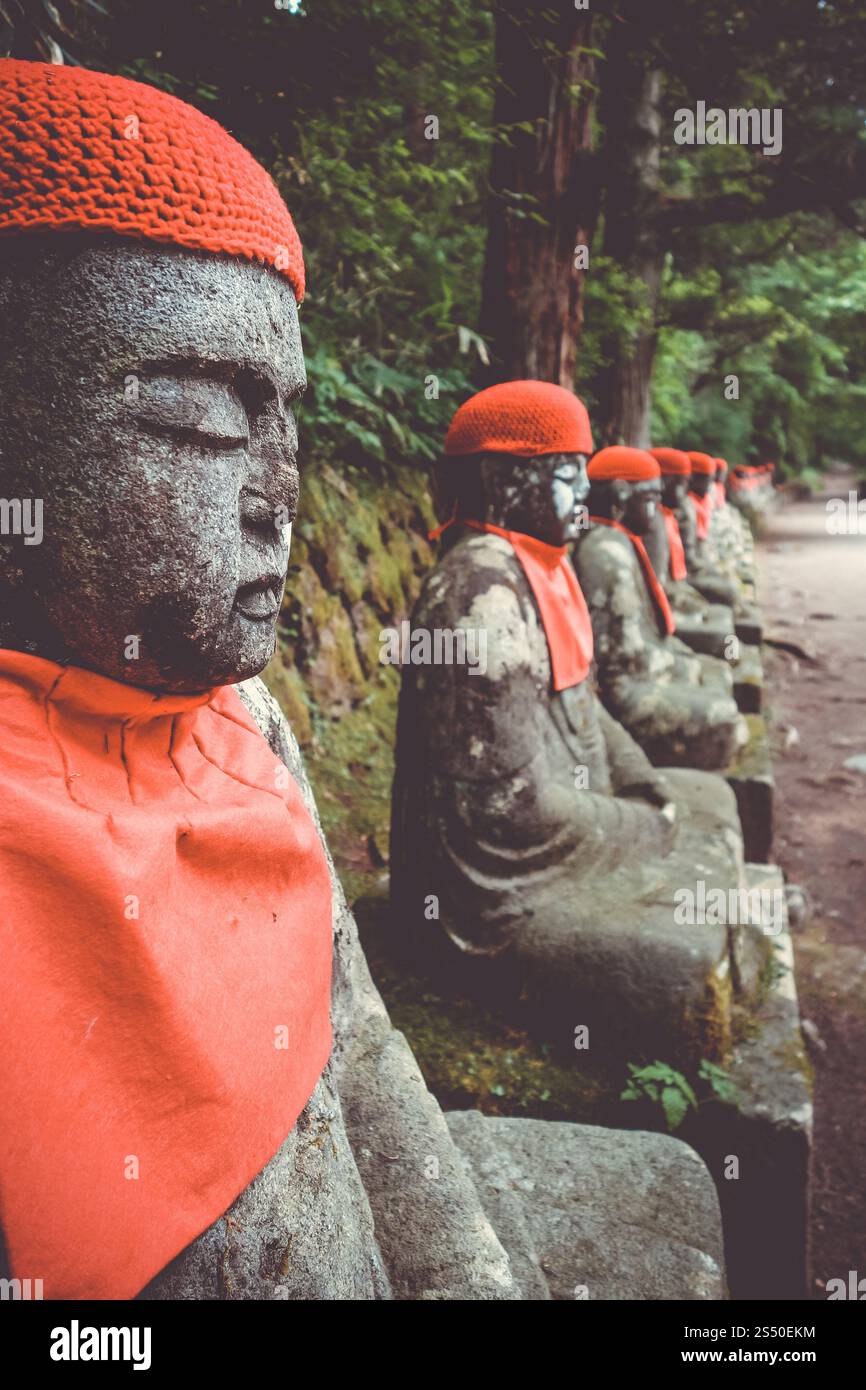 Narabi Jizo statues landmark in Kanmangafuchi abyss, Nikko, Japan ...