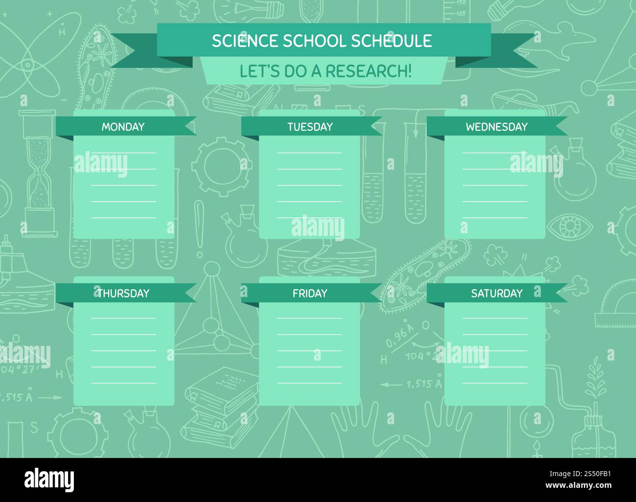 Vector school or work schedule template with sketched science or ...