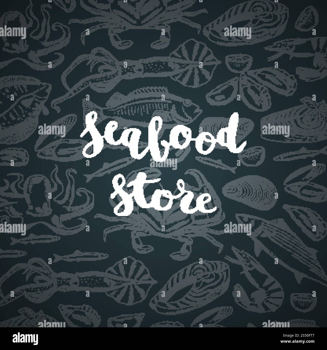 Vector hand drawn seafood elements background with lettering with ...
