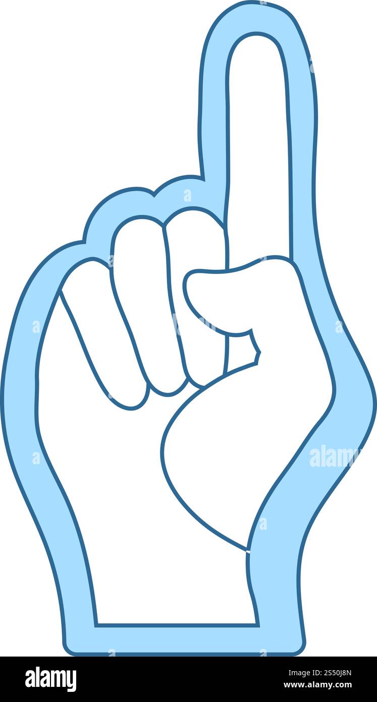 Fan Foam Hand With Number One Gesture Icon. Thin Line With Blue Fill ...
