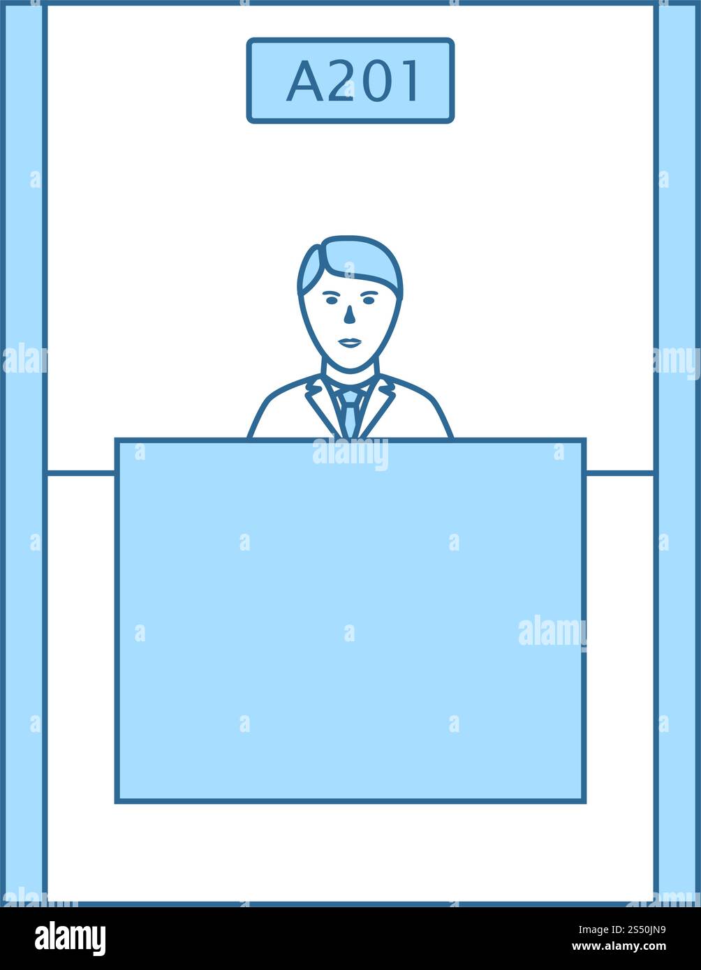 Bank Clerk Icon. Thin Line With Blue Fill Design. Vector Illustration ...