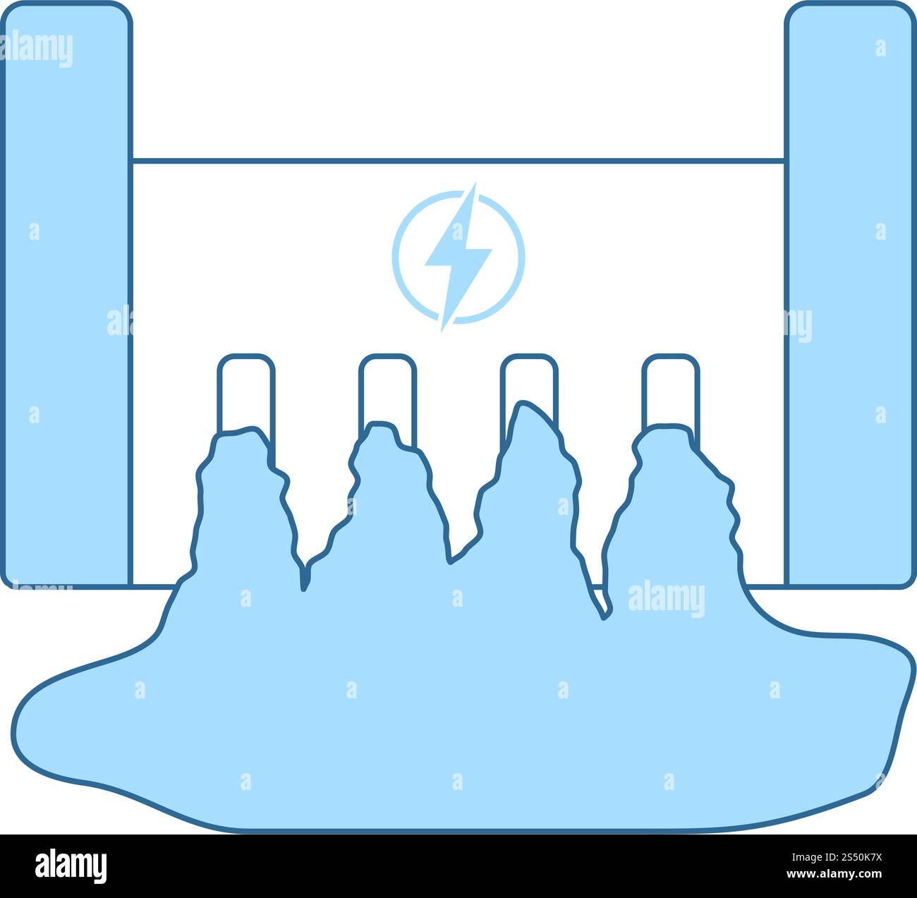 Hydro Power Station Icon. Thin Line With Blue Fill Design. Vector ...