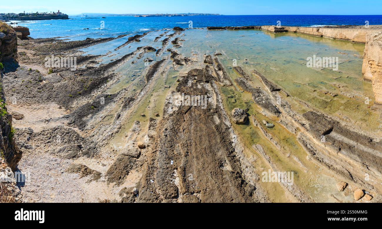 Stone geological structures on Massolivieri summer sea coast (Siracusa ...