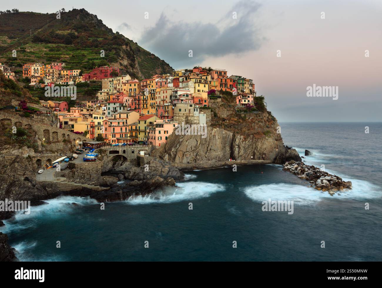 Beautiful summer Manarola - one of five famous villages of Cinque Terre ...