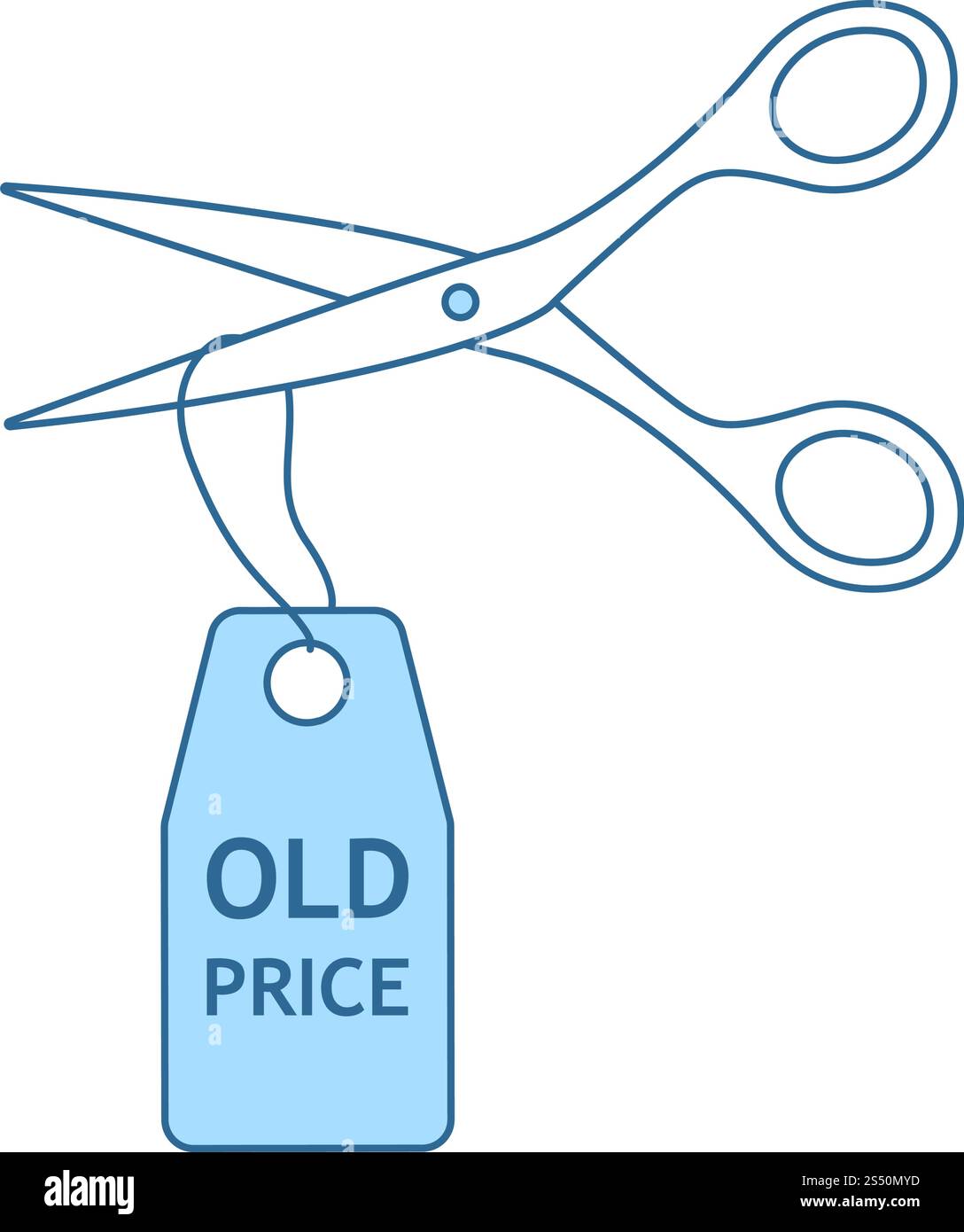 Scissors Cut Old Price Tag Icon. Thin Line With Blue Fill Design ...