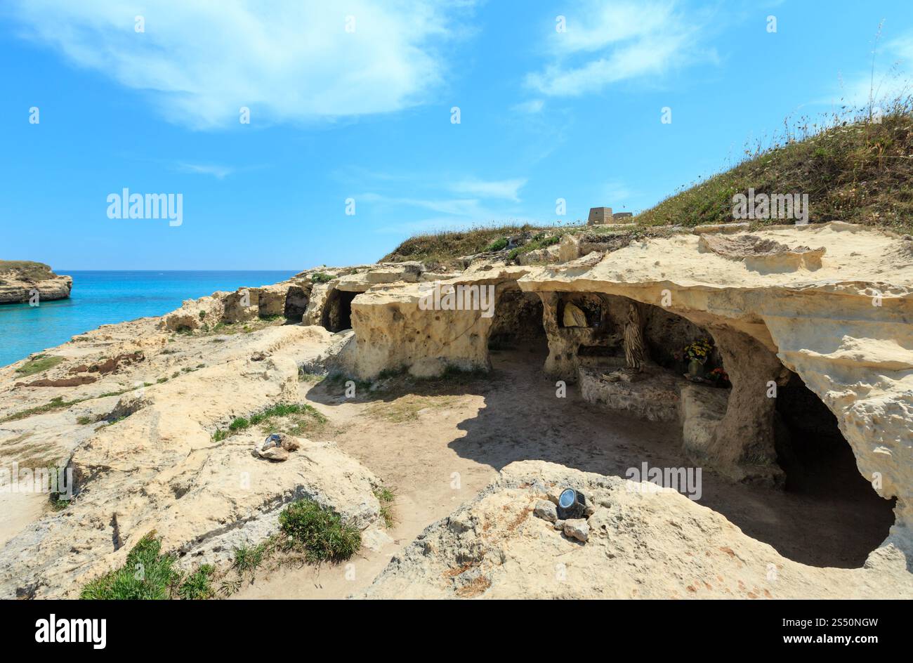 Ancient small caves on picturesque Adriatic sea coast Archaeological ...