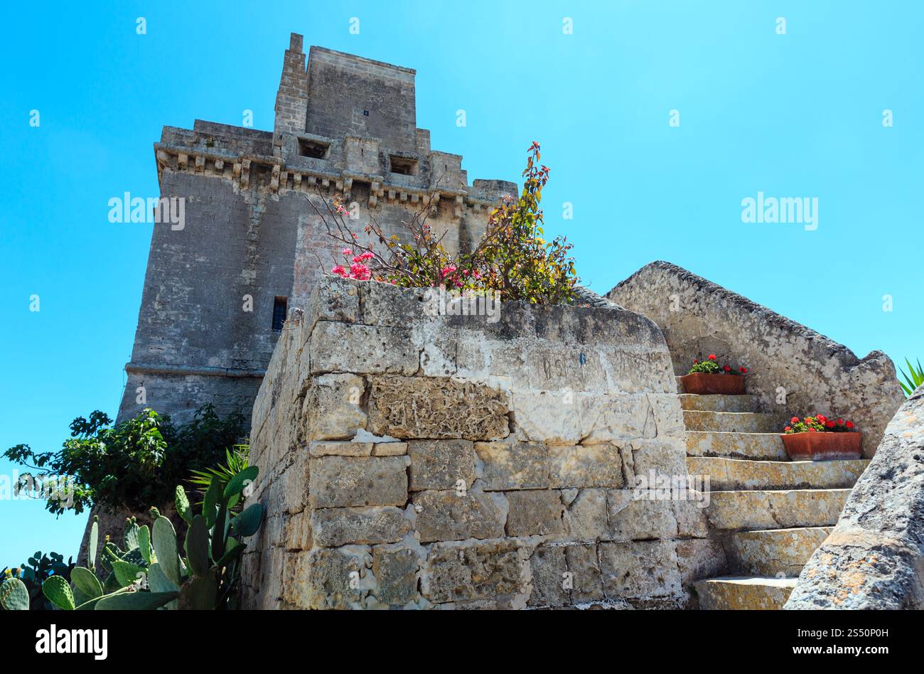 Picturesque historical fortification tower Torre Colimena on Salento ...
