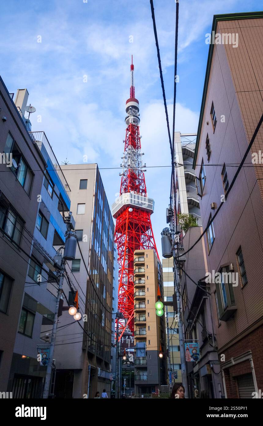 Tokyo tower and buildings view from the street, Japan. Tokyo tower and ...