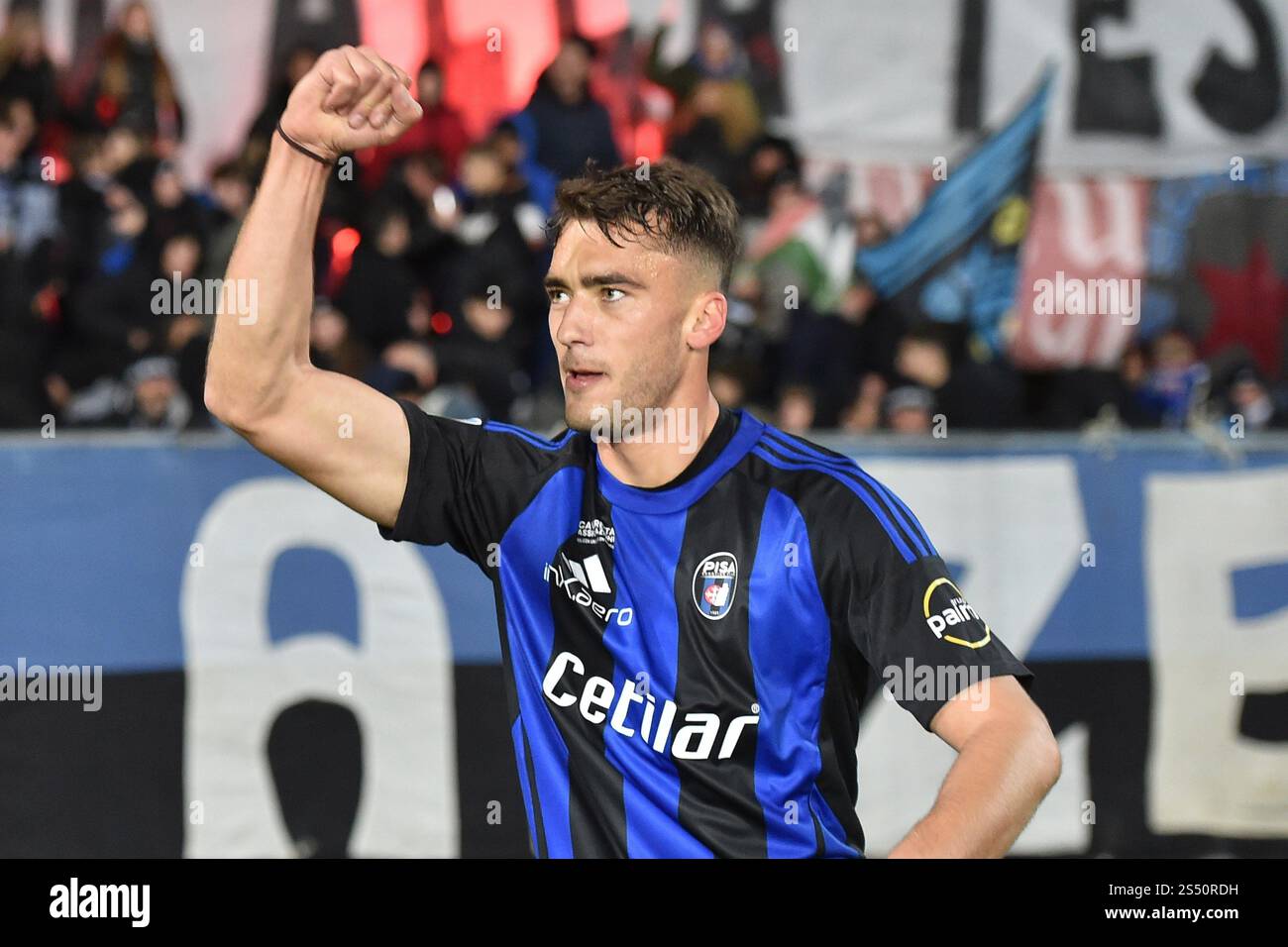 Pisa, Italy. 13th Jan, 2025. Simone Canestrelli (Pisa) celebrates ...