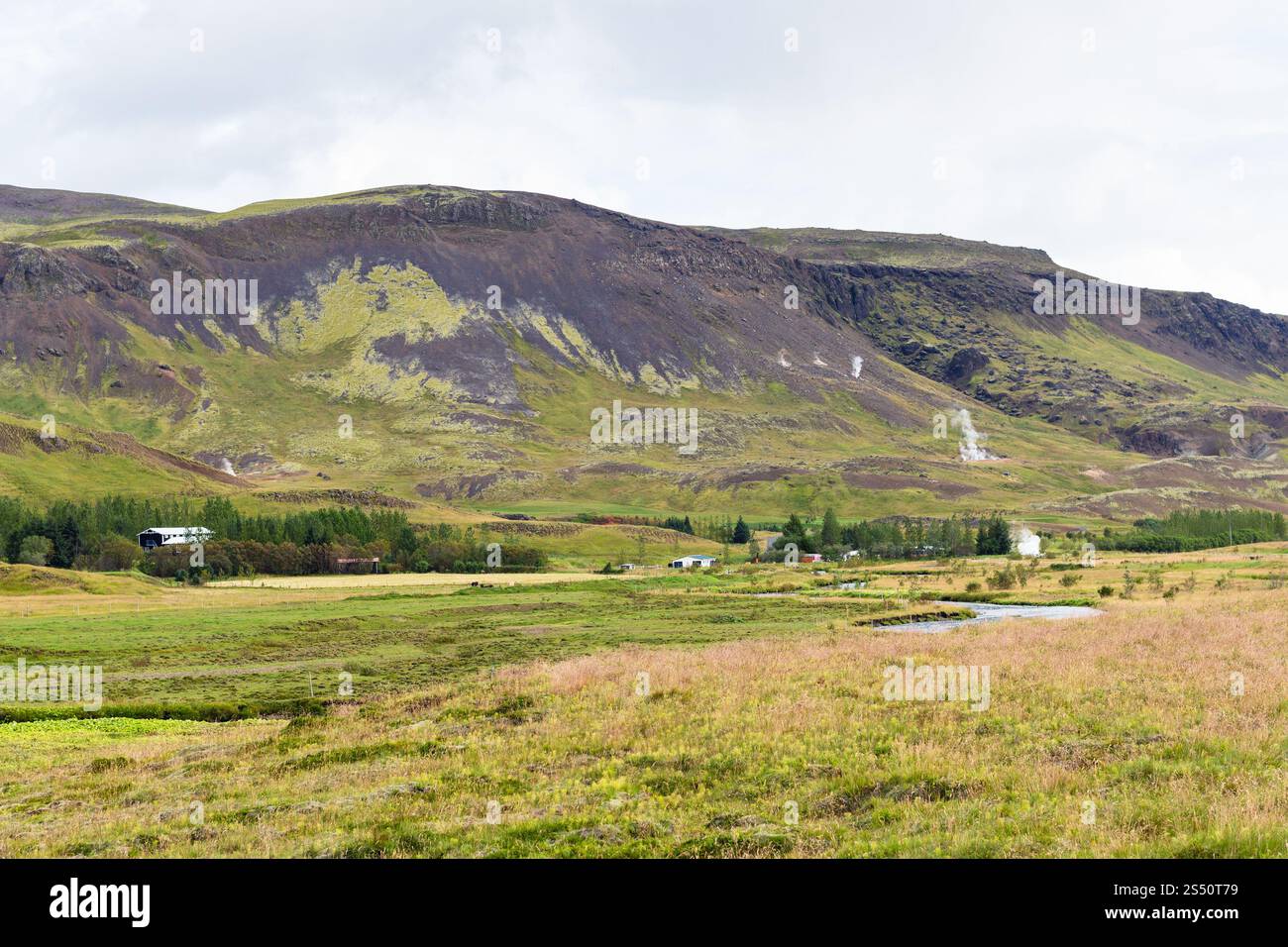 travel to Iceland - valley in Hveragerdi Hot Spring River Trail area in ...