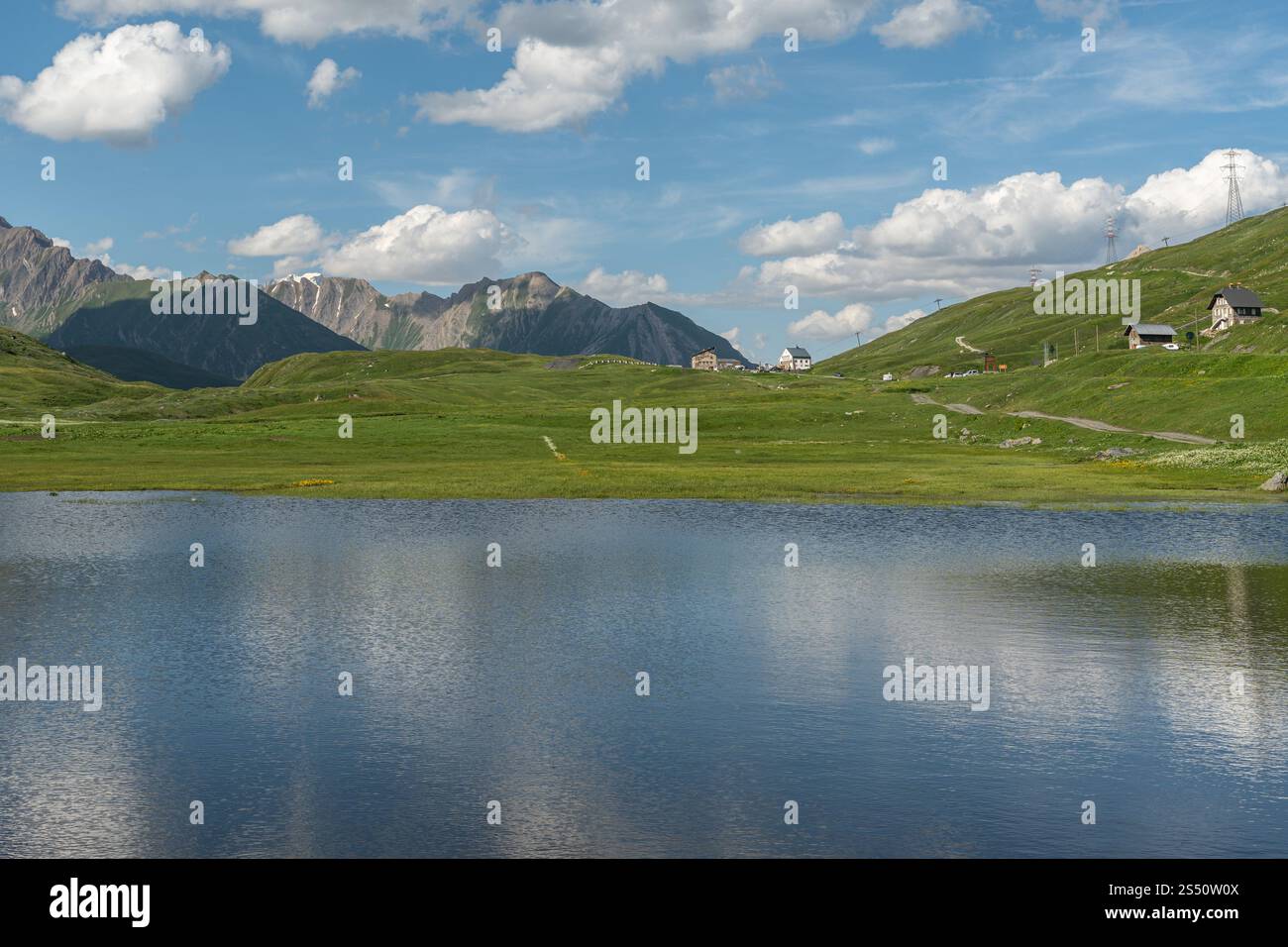 Idyllic Verney Lake at Little St Bernard Pass surrounded by beautiful ...
