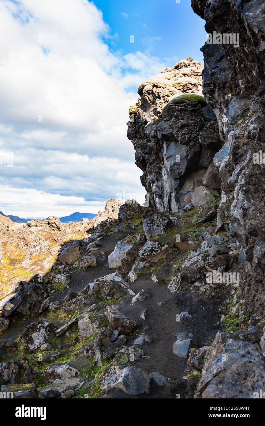 travel to Iceland - wall of gorge in Landmannalaugar area of Fjallabak ...