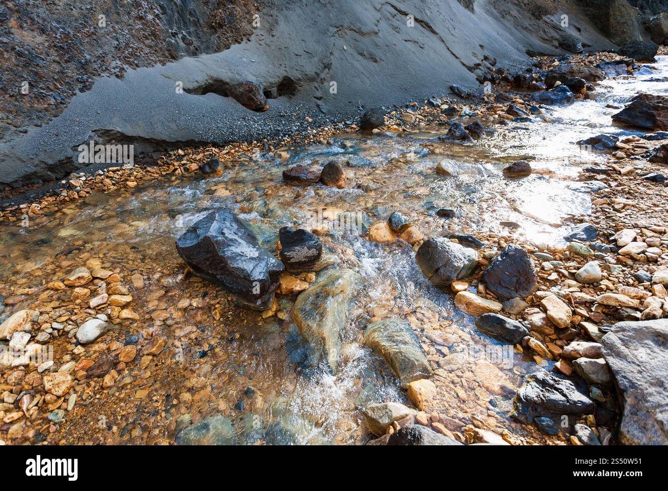 travel to Iceland - water flow in gorge in Landmannalaugar area of ...