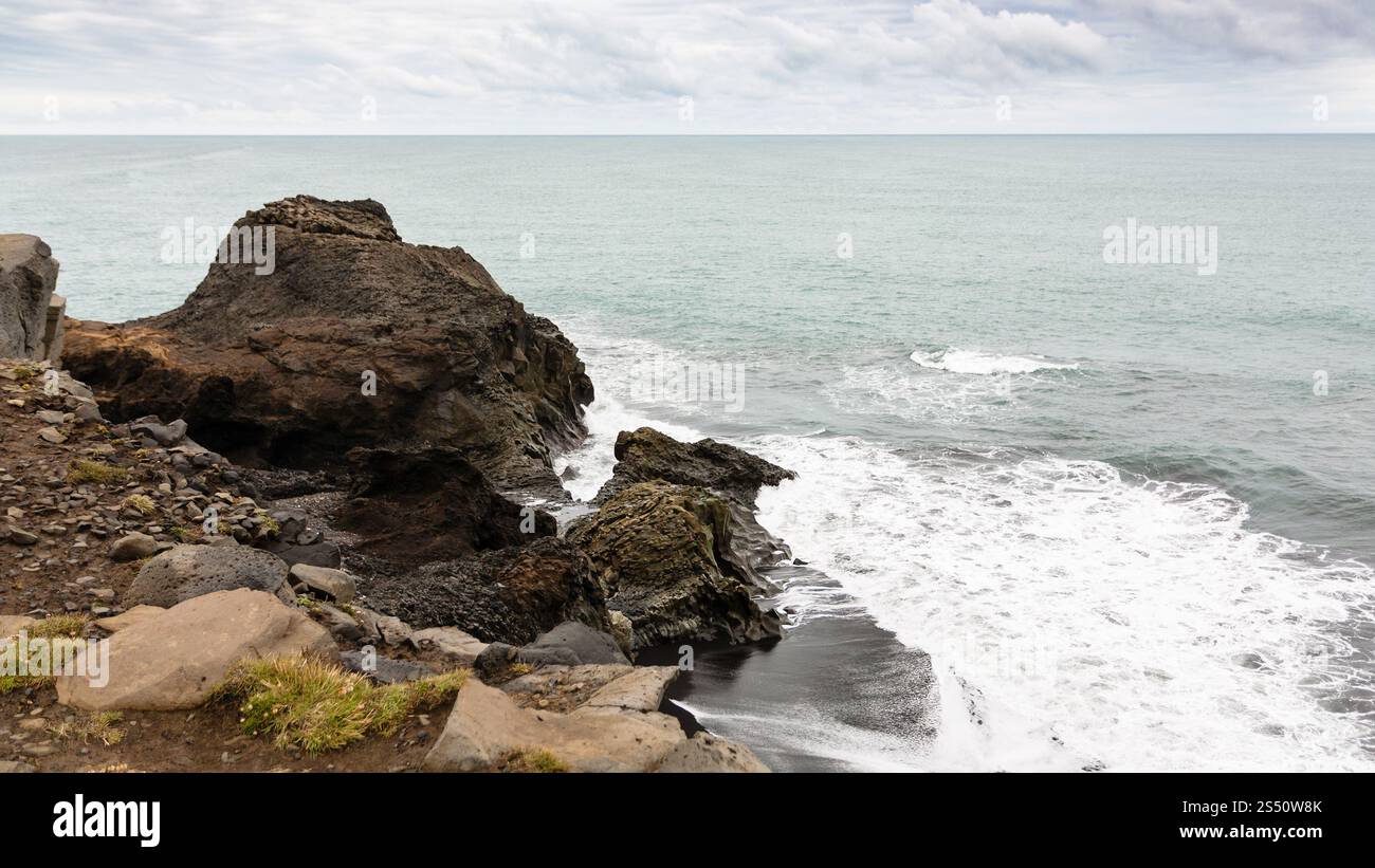 travel to Iceland - Atlantic ocean beach near Vik I Myrdal village on ...