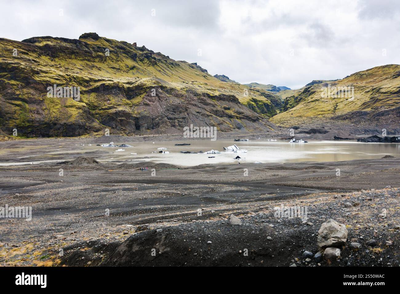 travel to Iceland - melting snow in bed of Solheimajokull glacier ...