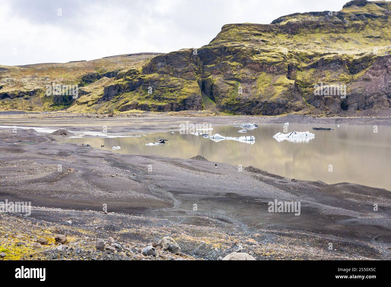 travel to Iceland - walking path in bed Solheimajokull glacier (South ...