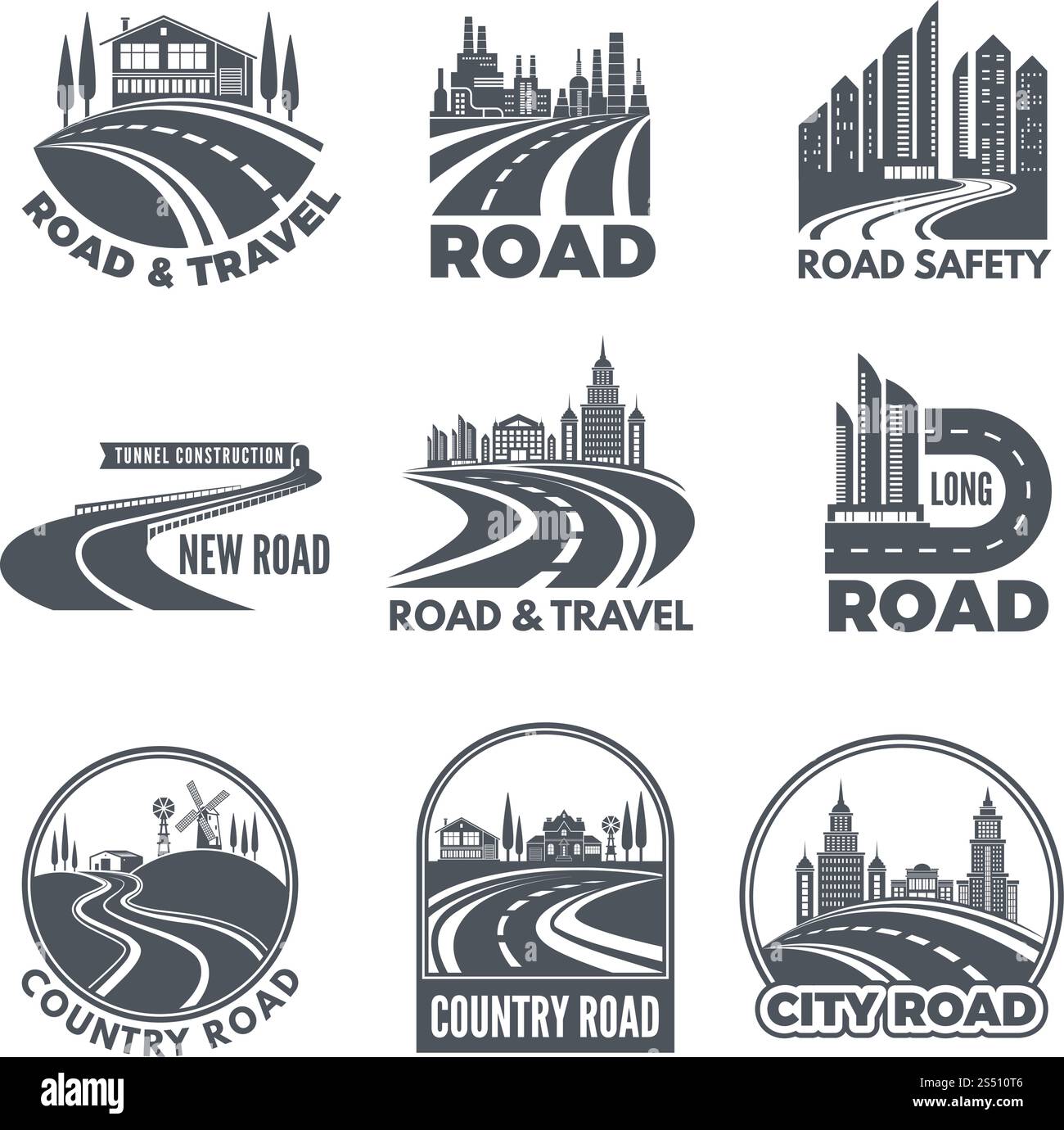Logos with curved pathways and place for your text. Road asphalt curve ...