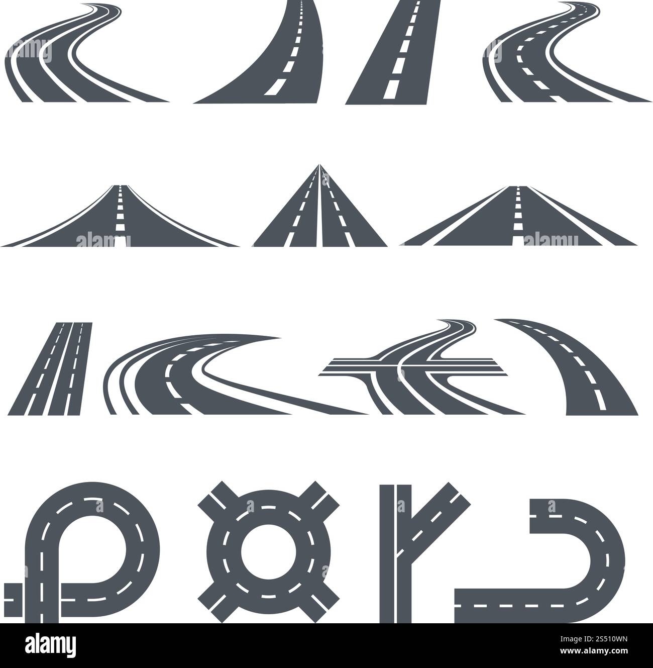 Isolated vector pictures of pathway, different roads and long highway ...
