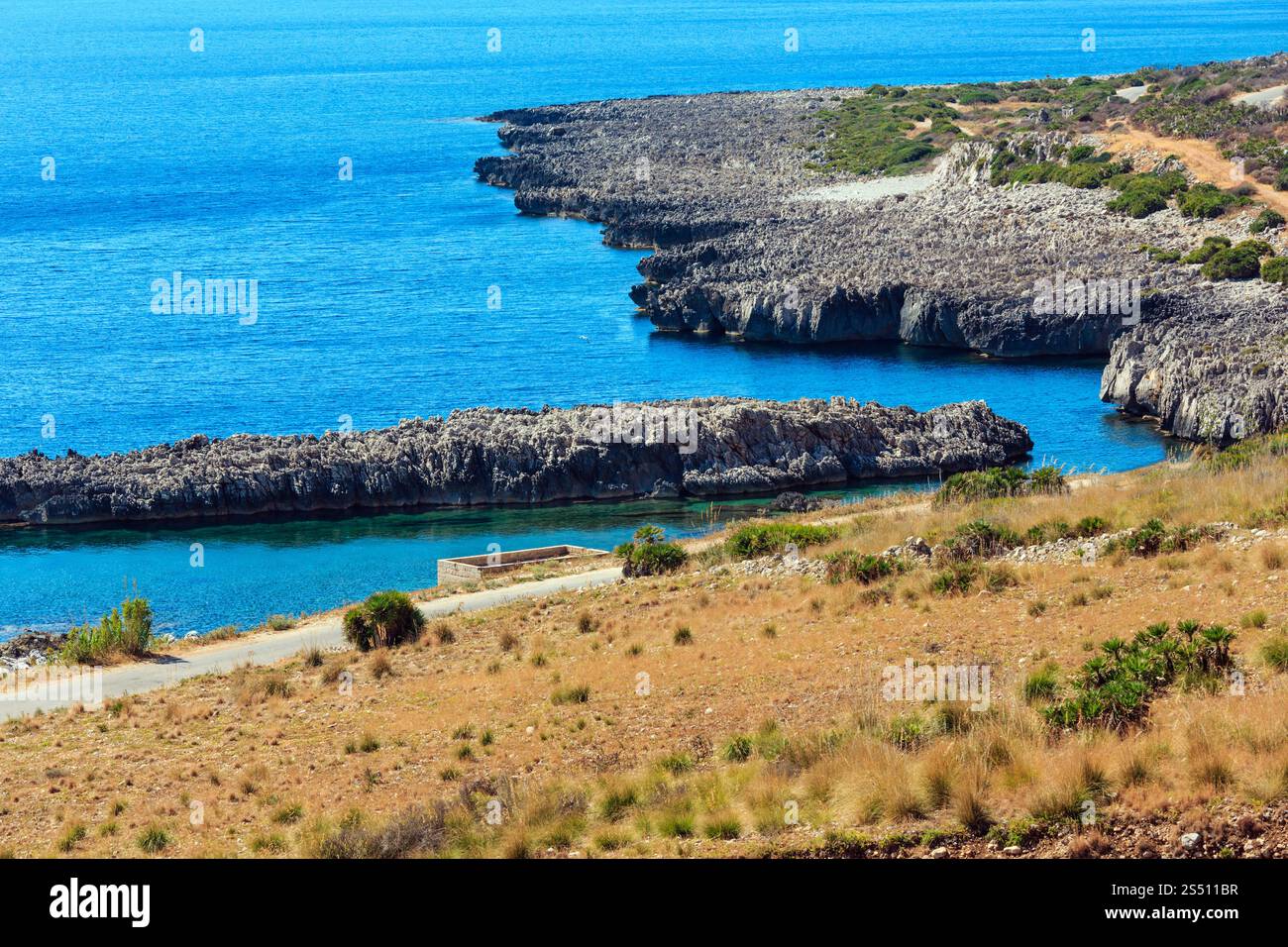 Azure Tyrrhenian sea picturesque bay, Macari, San Vito Lo Capo region ...